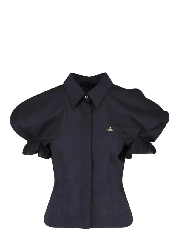 VIVIENNE WESTWOOD Logo Embroidered Puff Sleeve Top - Black
