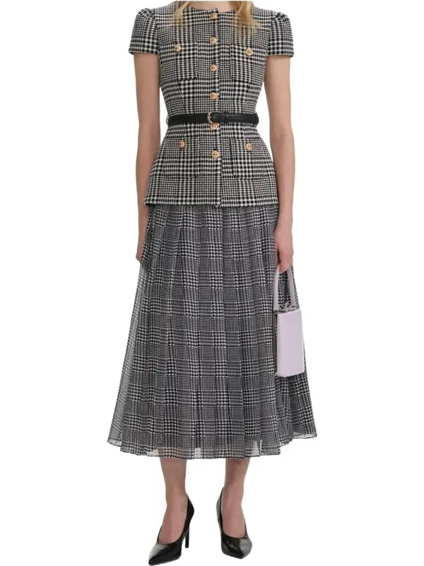 SELF-PORTRAIT Houndstooth Jacquard Midi Dress - Black