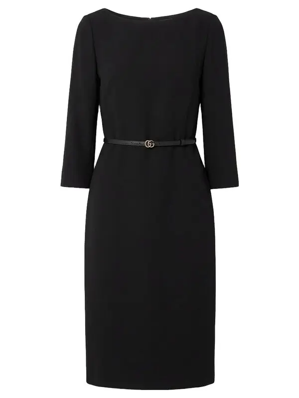 Gucci Cady Mid-length Dress With Double G Buckle Belt - Black