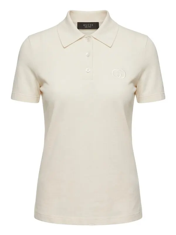 Gucci Cashmere Silk Polo Shirt With Embroidery - White