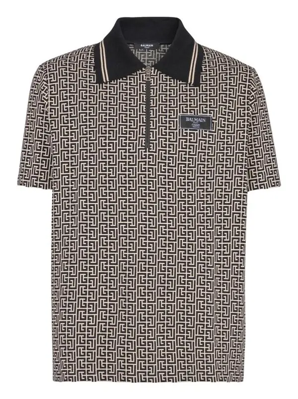Balmain Logo Patch Straight Hem Polo Shirt - Black