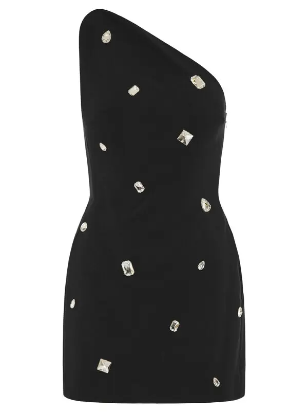 David Koma Crystal Embroidered One-shoulder Mini Dress - Blacksilver