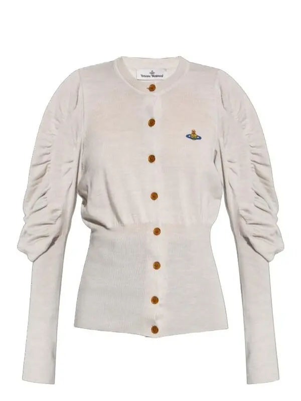 VIVIENNE WESTWOOD Orb Embroidered Puff-sleeve Cardigan - White