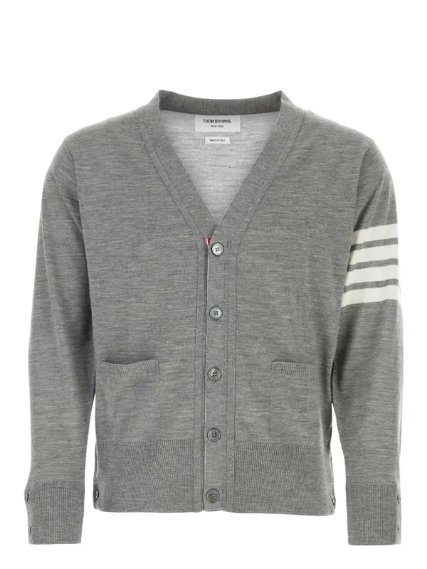 Thom Browne V-neck Cardigan With Four-bar Stripe Detail - Light Gray