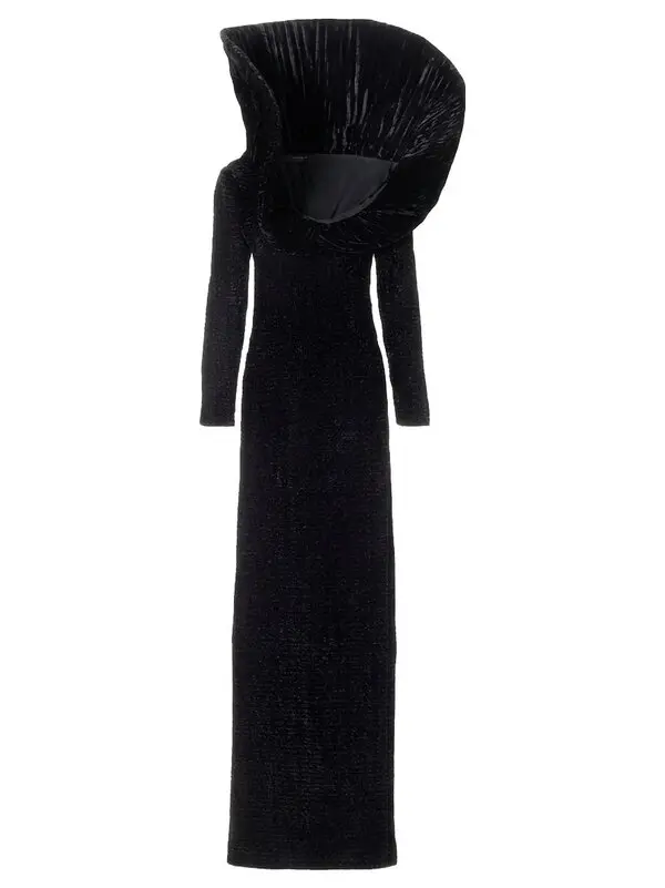 Gucci Froissé Silk Velvet Long Dress - Black