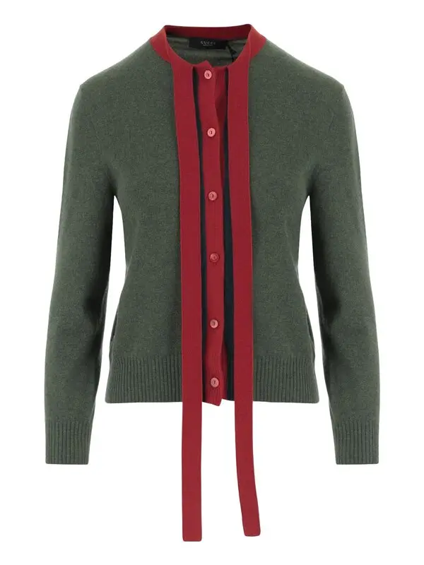 Gucci Knit Wool Cashmere Cardigan With Web - Green
