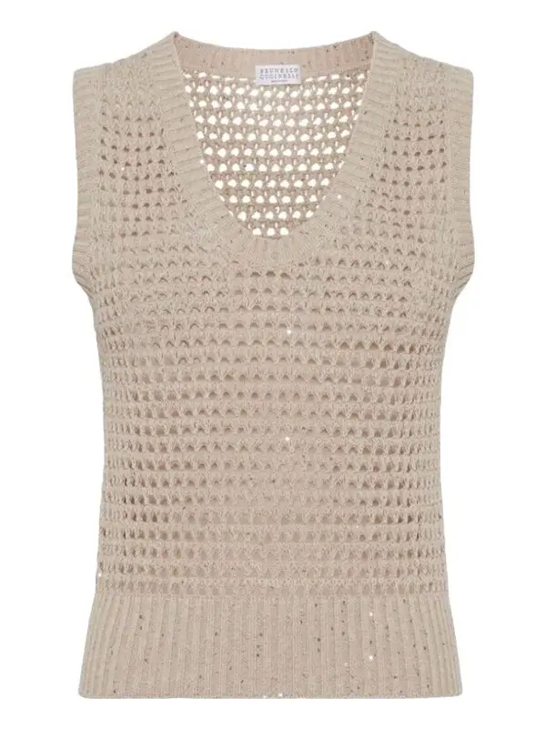 Brunello Cucinelli Sequin Embellished Open Knitted Vest - Brown