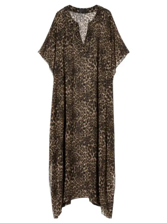 NILI LOTAN Leopard Print V-neck Dress - Black
