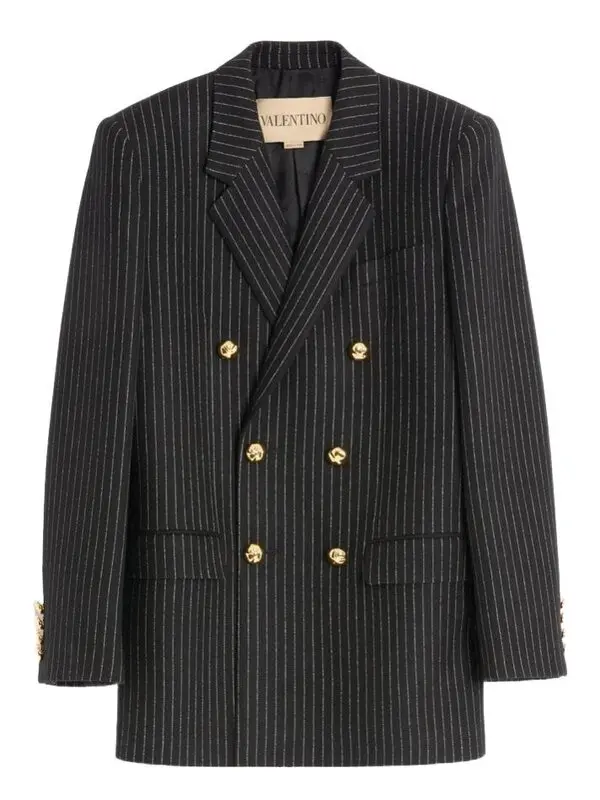 Valentino Garavani Double-breasted Striped Blazer - Black