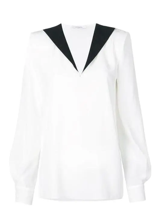 Givenchy Contrast V-neck Long Sleeve Blouse - White