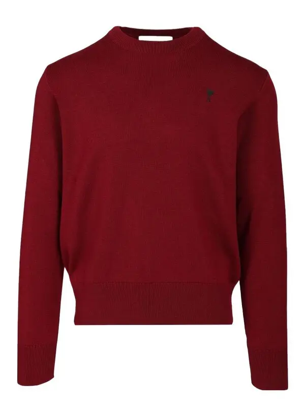 Ami Crew Neck Long Sleeve Sweater - Red