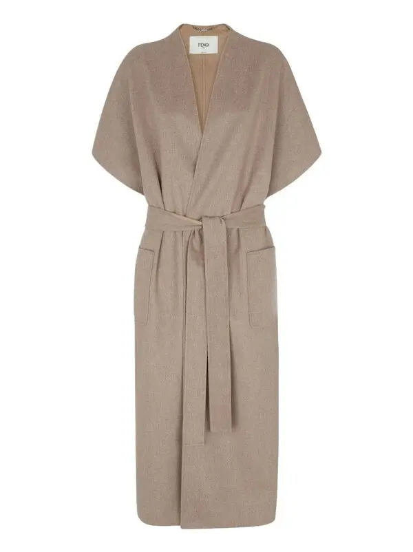Fendi Short Sleeved V-neck Belted Coat - Nude
