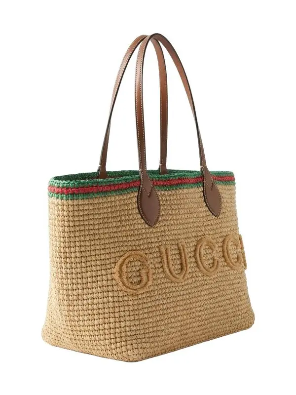 Gucci Logo Woven Detailed Shoulder Bag - Nude