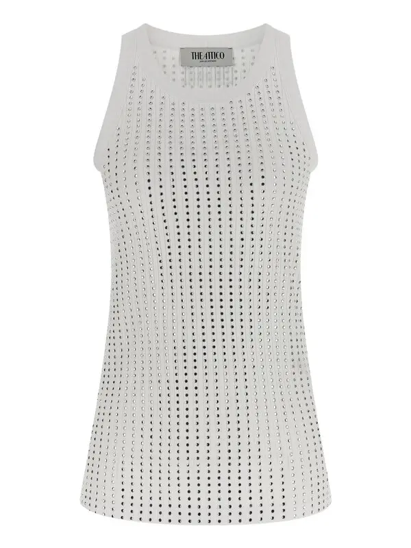 Attico Ribbed Rhinestone Tank Top - White