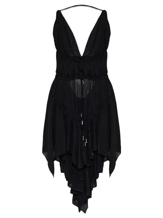 Dsquared2 Sleeveless V-neck Mini Dress With Drawstring Waist - Black