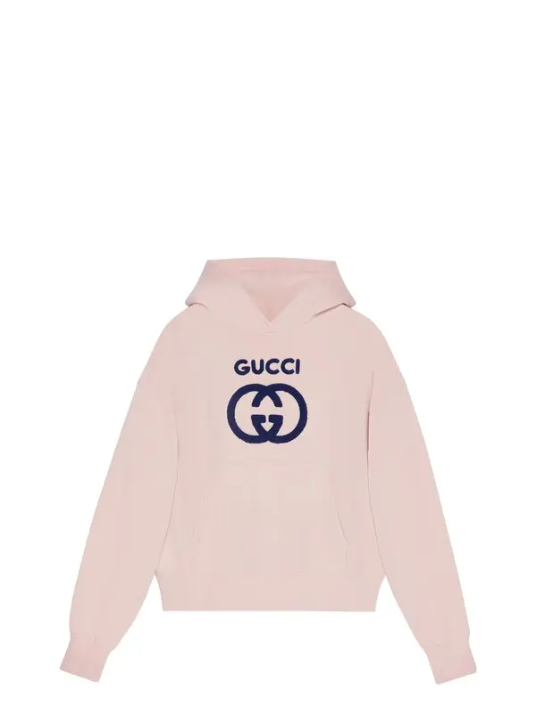 Gucci Logo Embroidered Jersey Hoodie - Pink