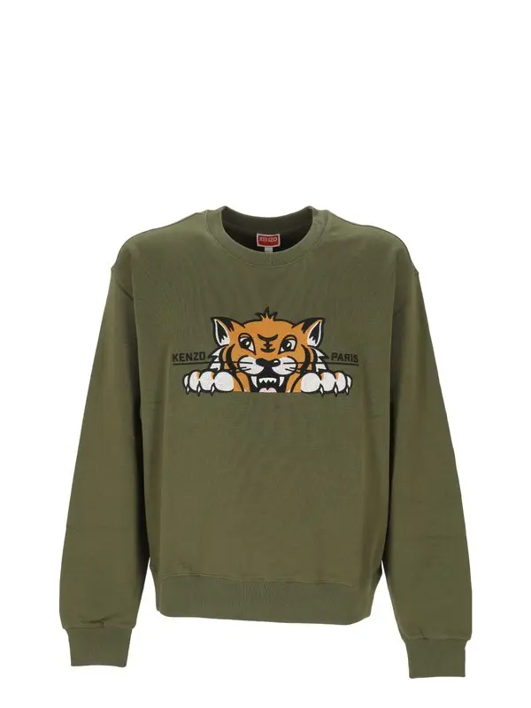 Kenzo Happy Tiger Embroidered Cotton Sweatshirt - Green