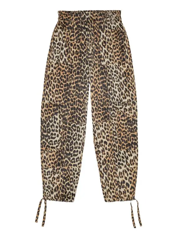 GANNI Animal Print Wide-leg Trousers With Drawstring Detail - Leopard Color