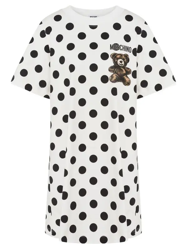 Moschino Teddy Bear Polka Dot T-shirt Dress - White