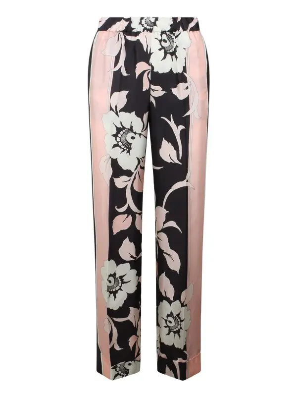 P.a.r.o.s.h Floral Print Straight Leg Trousers - Black