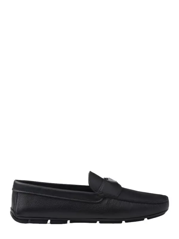 Prada Leather Driving Loafers With Enamelled Logo Detail - Black