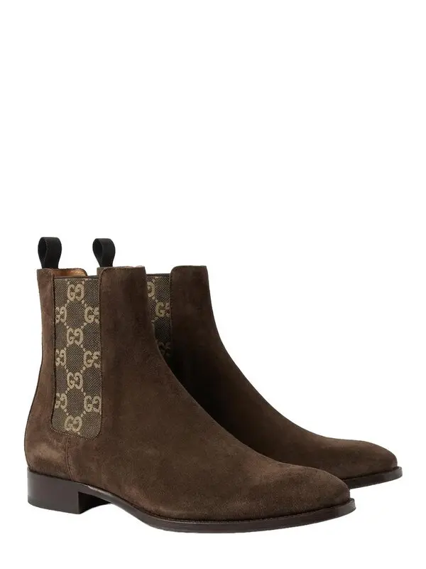 Gucci Suede Chelsea Boots With Gg Motif - Dark Brown