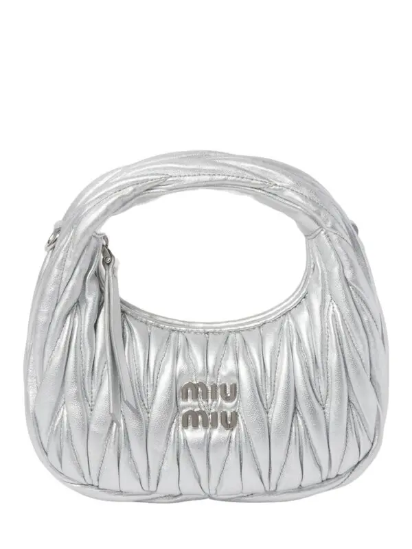 Miu Miu Wander Matelassé Nappa Leather Hobo Mini Bag - Silver