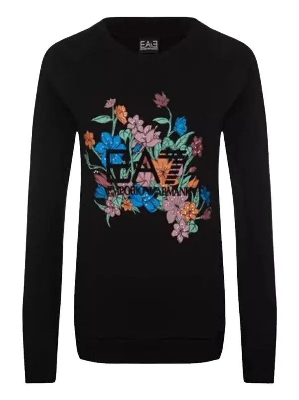 EA7 Floral Logo Long-sleeve Sweater - Black