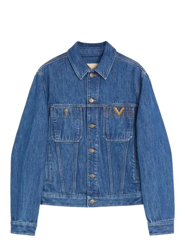 Valentino Garavani Denim Jacket With Vgold Logo - Medium Blue
