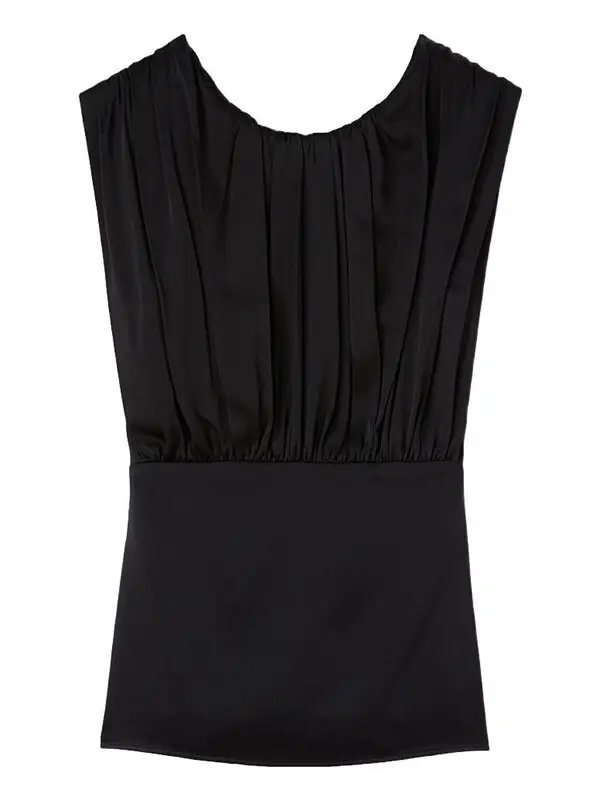 JIL SANDER Gathered V-back Satin Top - Black