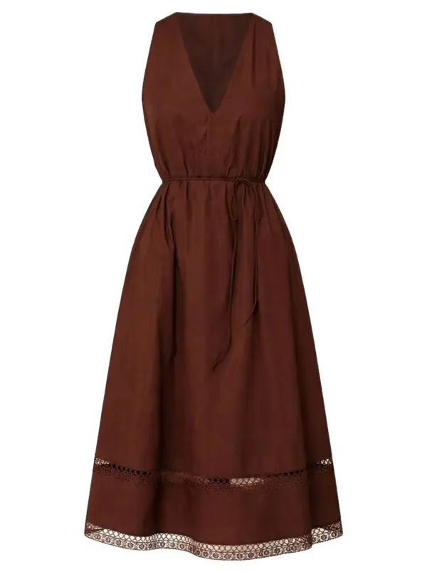 TWINSET Poplin Long Dress With V-neck And Belted Waist - Brown