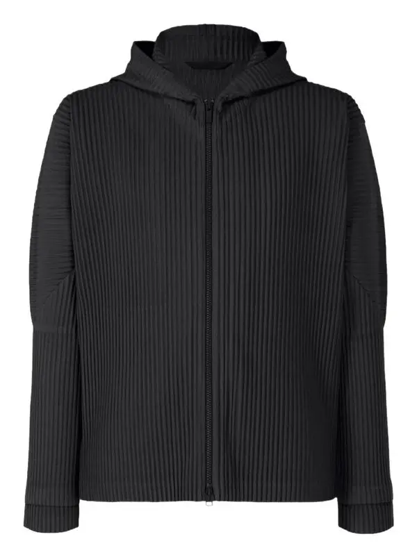 Issey Miyake Homme Plissé Hooded Zip Jacket With Thumb Holes - Black