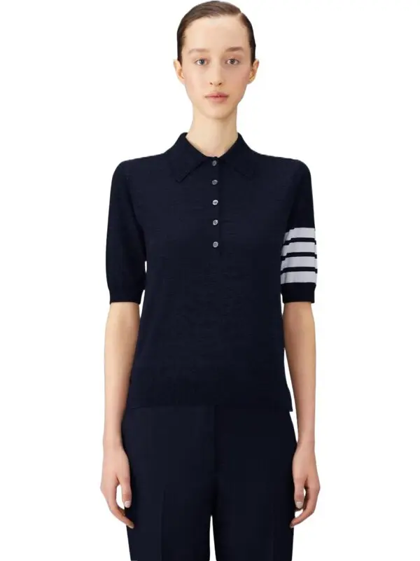 Thom Browne 4-bar Button Detail Short Sleeve Polo - Blue