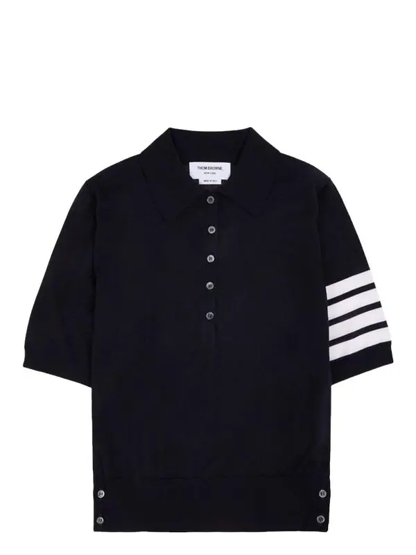 Thom Browne 4-bar Button Detail Short Sleeve Polo - Blue