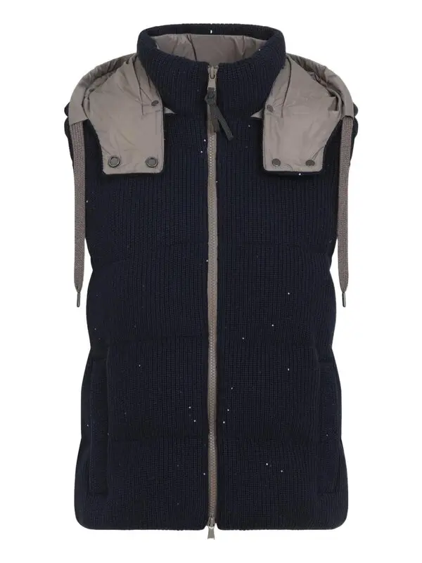 Brunello Cucinelli Knitted Gilet With Drawstring Hood - Black