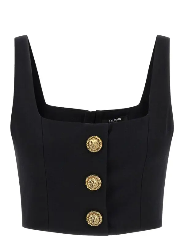 Balmain Cropped Top With Embossed Buttons - Black