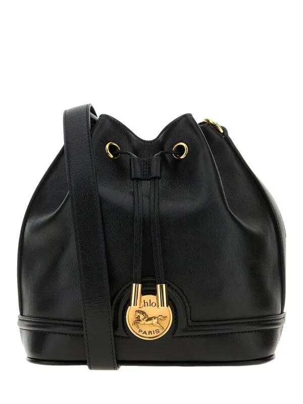 Chloé Leather Bucket Bag With Metal Logo Detailing - Black