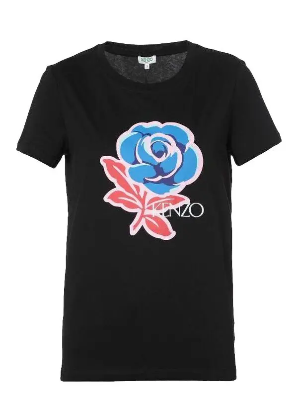 Kenzo Rose Logo Printed T-shirt - Black