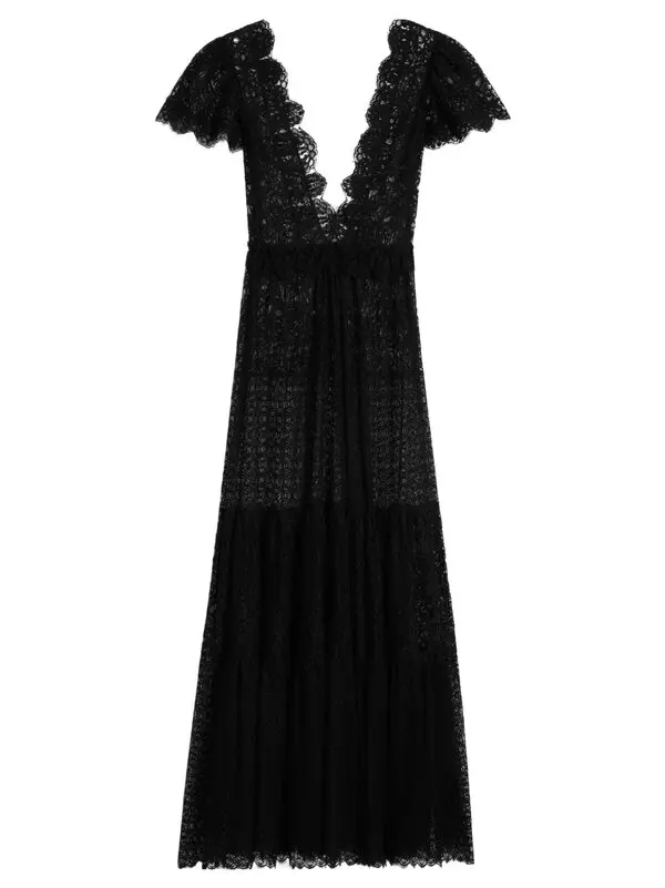 Celine Long Triomphe Dress In Cotton Lace - Black