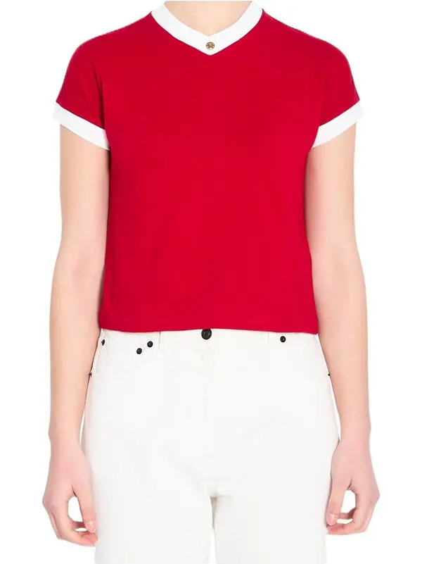 Versace Cropped Contrast Trim T-shirt - Red