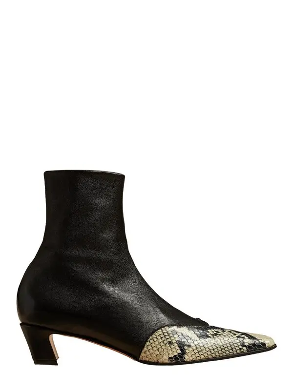 Khaite Square Toe Embossed Ankle Boots With Side Zipper - Black