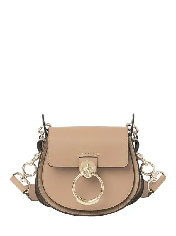 Chloé Tess Logo Embossed Ring Embellished Shoulder Bag - Nude