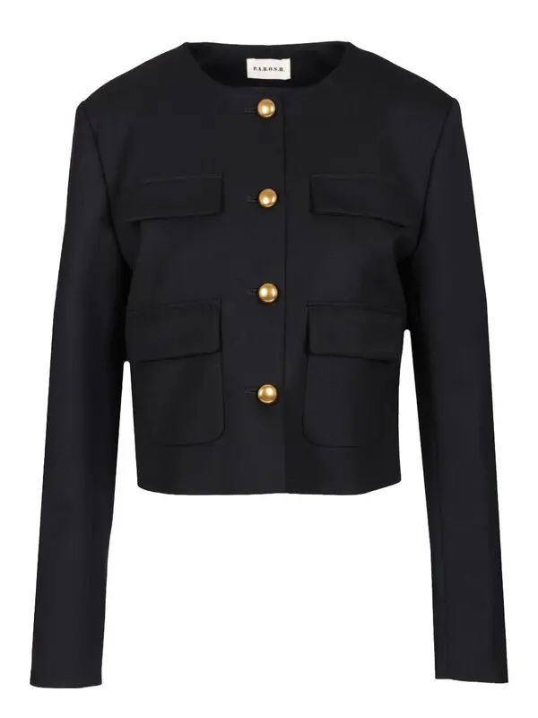 P.a.r.o.s.h Cropped Jacket With Gold Button Fastening - Blue
