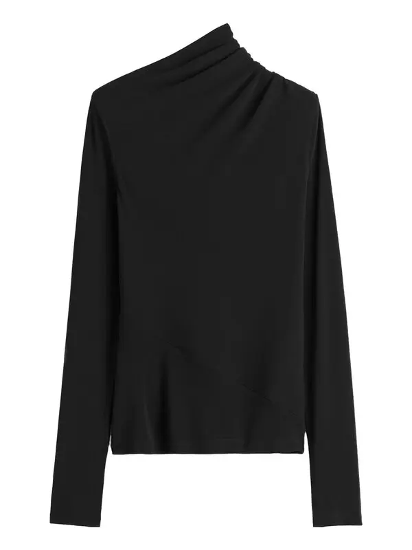 TOTEME Long Sleeve Asymmetrical Drape Neck Top - Black