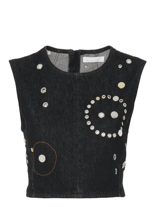 Chloé Stud Embellished Crop Top - Black