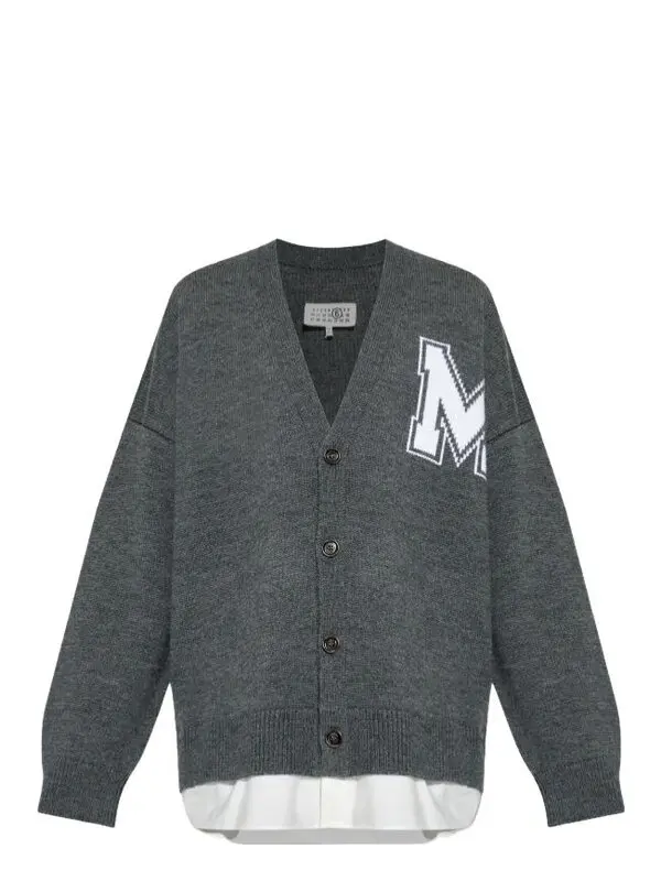 MAISON MARGIELA Two-in-one Knit Cardigan With M-applique - Dark Gray