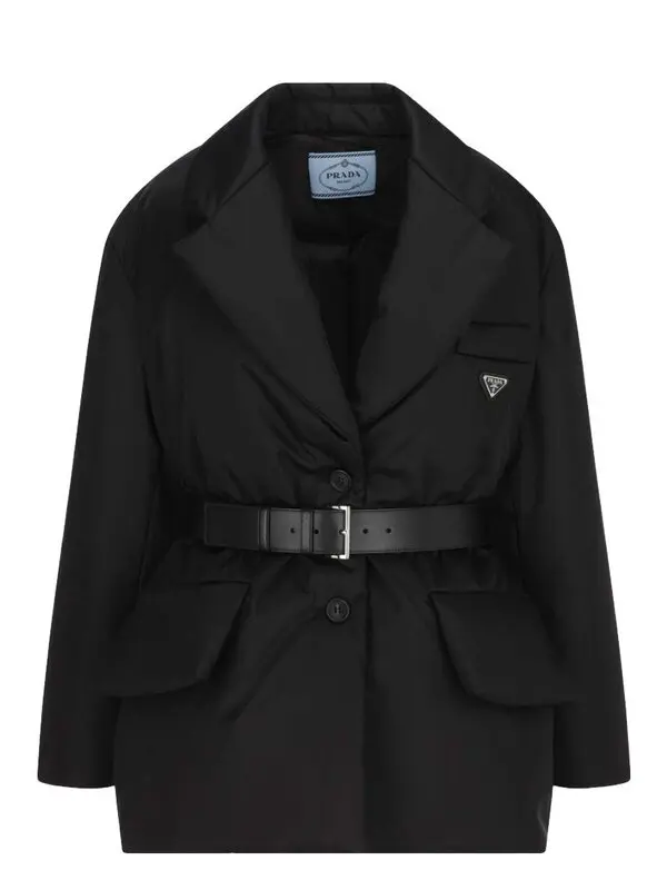 Prada Belted Logo-detailed Puffer Jacket - Black