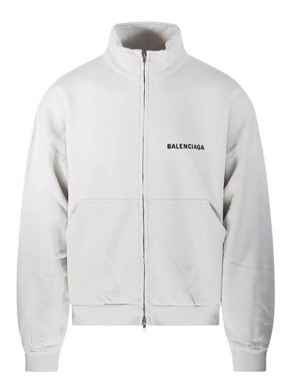 Balenciaga Distressed High Neck Zip Jacket - White