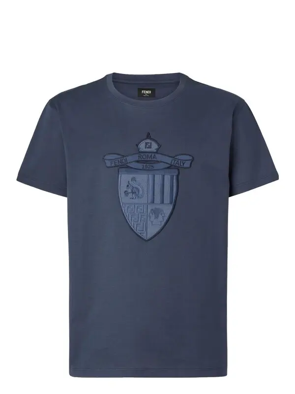 Fendi Crest Embroidered Crewneck T-shirt - Blue