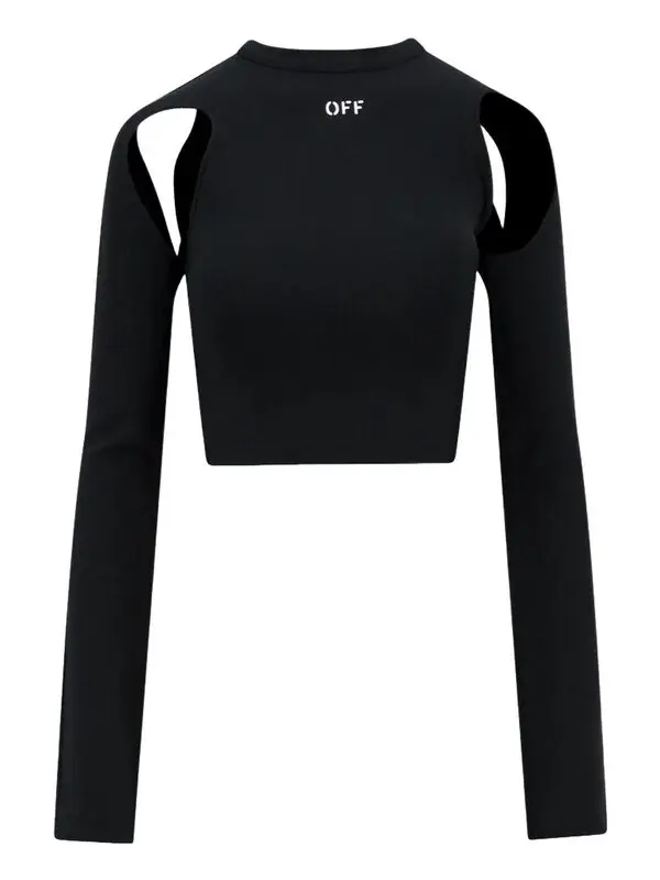 Off-White Long Sleeve Cut-out Logo Top - Black